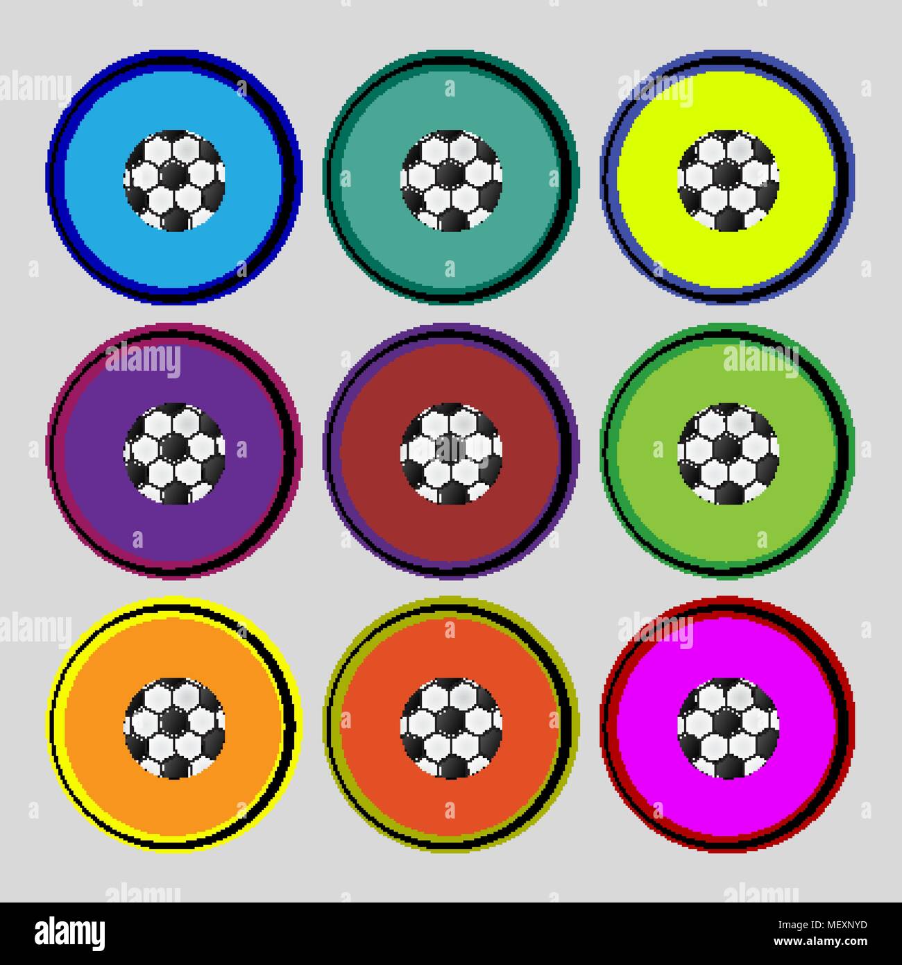 Football ball sign icon. Soccer Sport symbol. Set colourful buttons ...