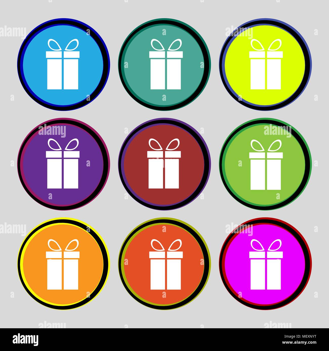 Gift box sign icon. Present symbol. Set colourful buttons. Vector ...