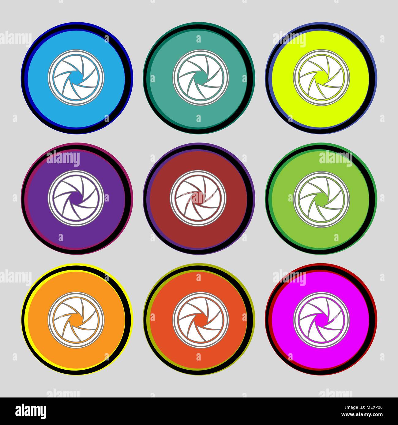 diaphragm icon. Aperture sign. Set colourful buttons. Vector ...
