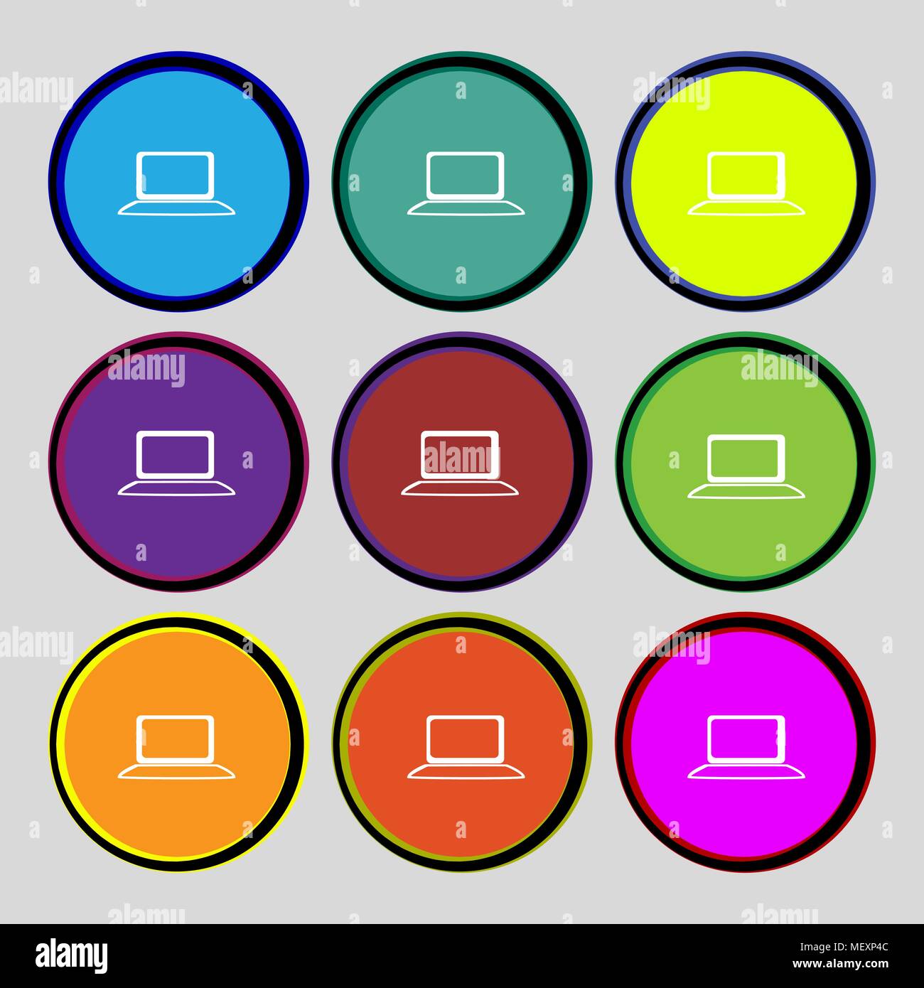 Laptop sign icon. Notebook pc with graph symbol. Monitoring. Set ...