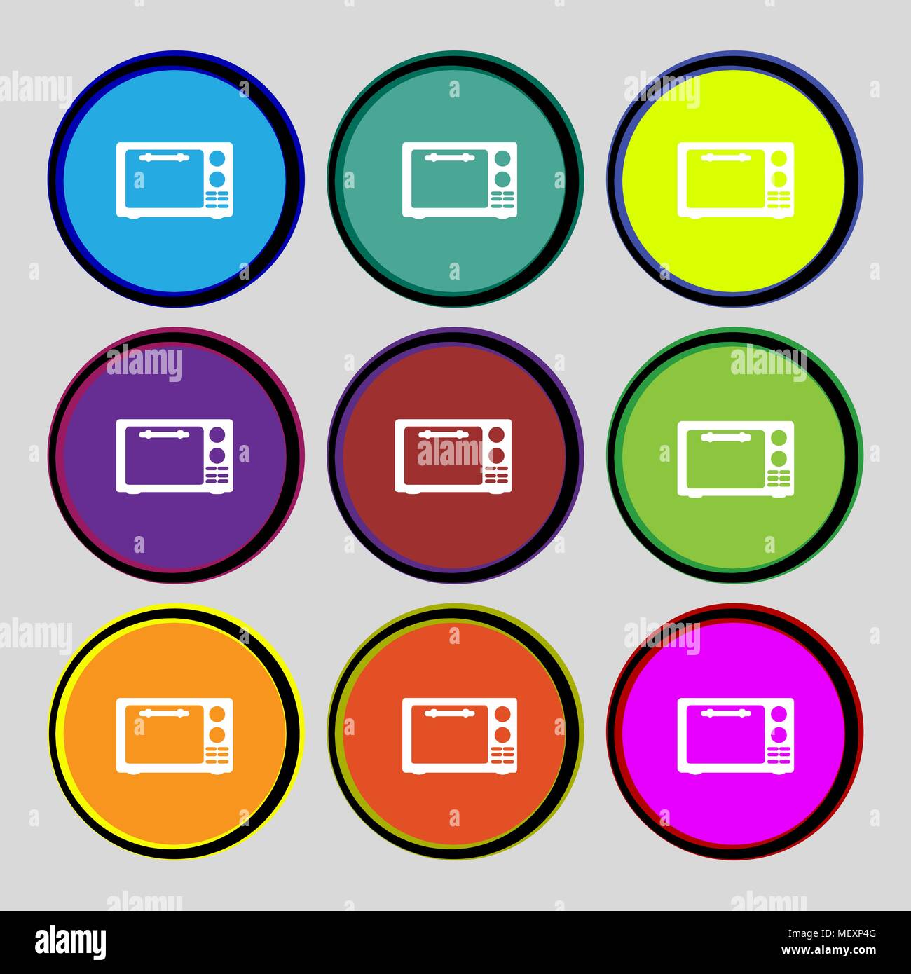 Microwave oven sign icon. Kitchen electric stove symbol. Set colourful ...