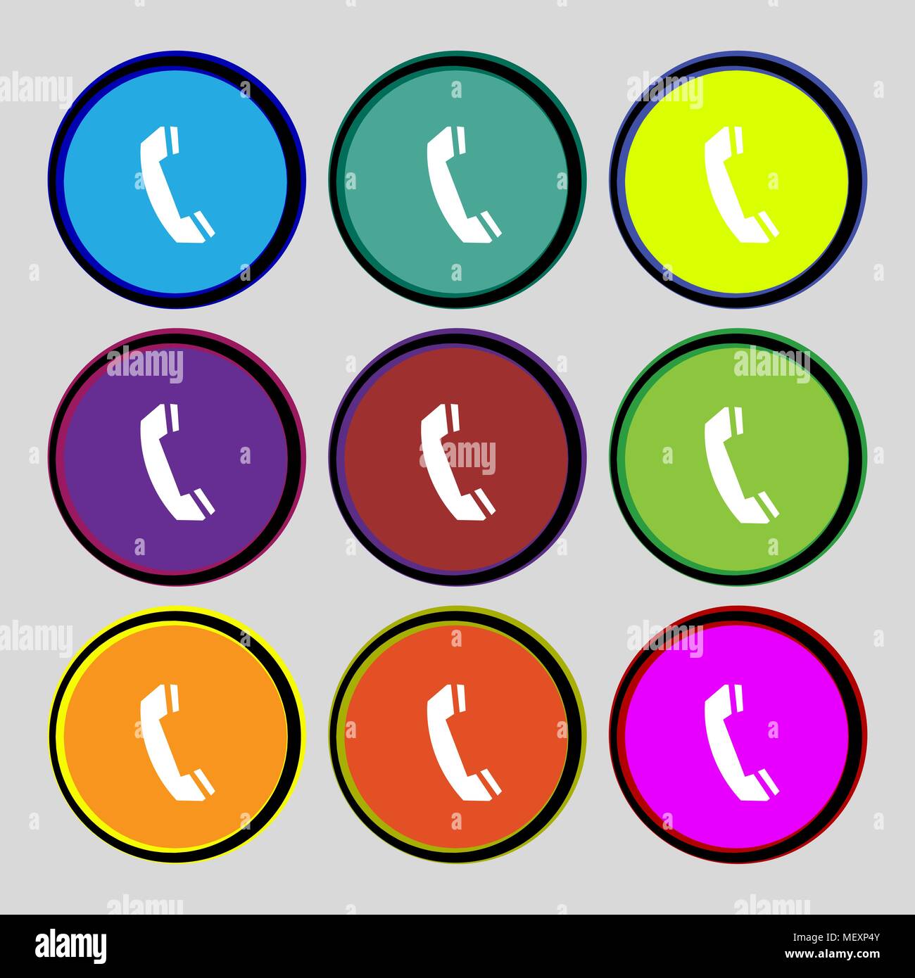 Phone sign icon. Support symbol. Call center. Set colourful buttons ...