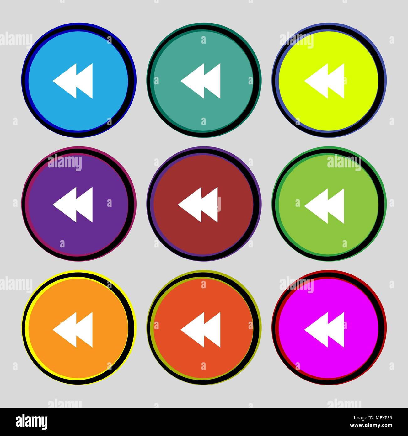 multimedia sign icon. Player navigation symbol. Set colour buttons ...