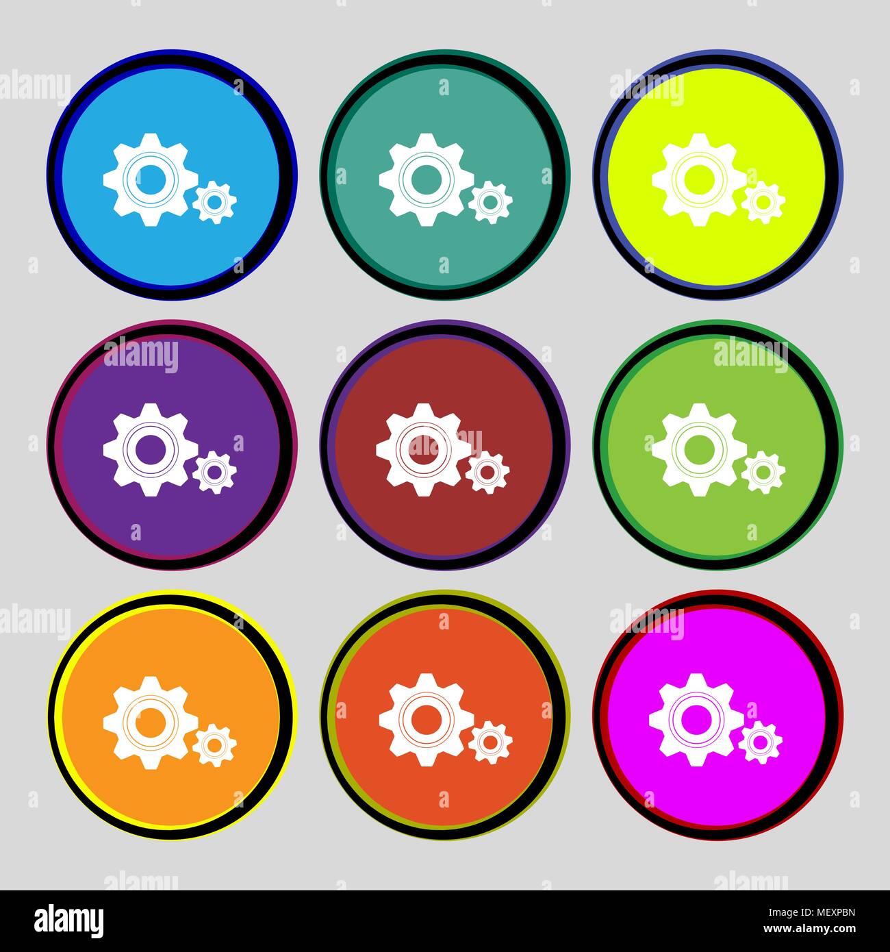 Cog settings sign icon. Cogwheel gear mechanism symbol. Set colourful ...