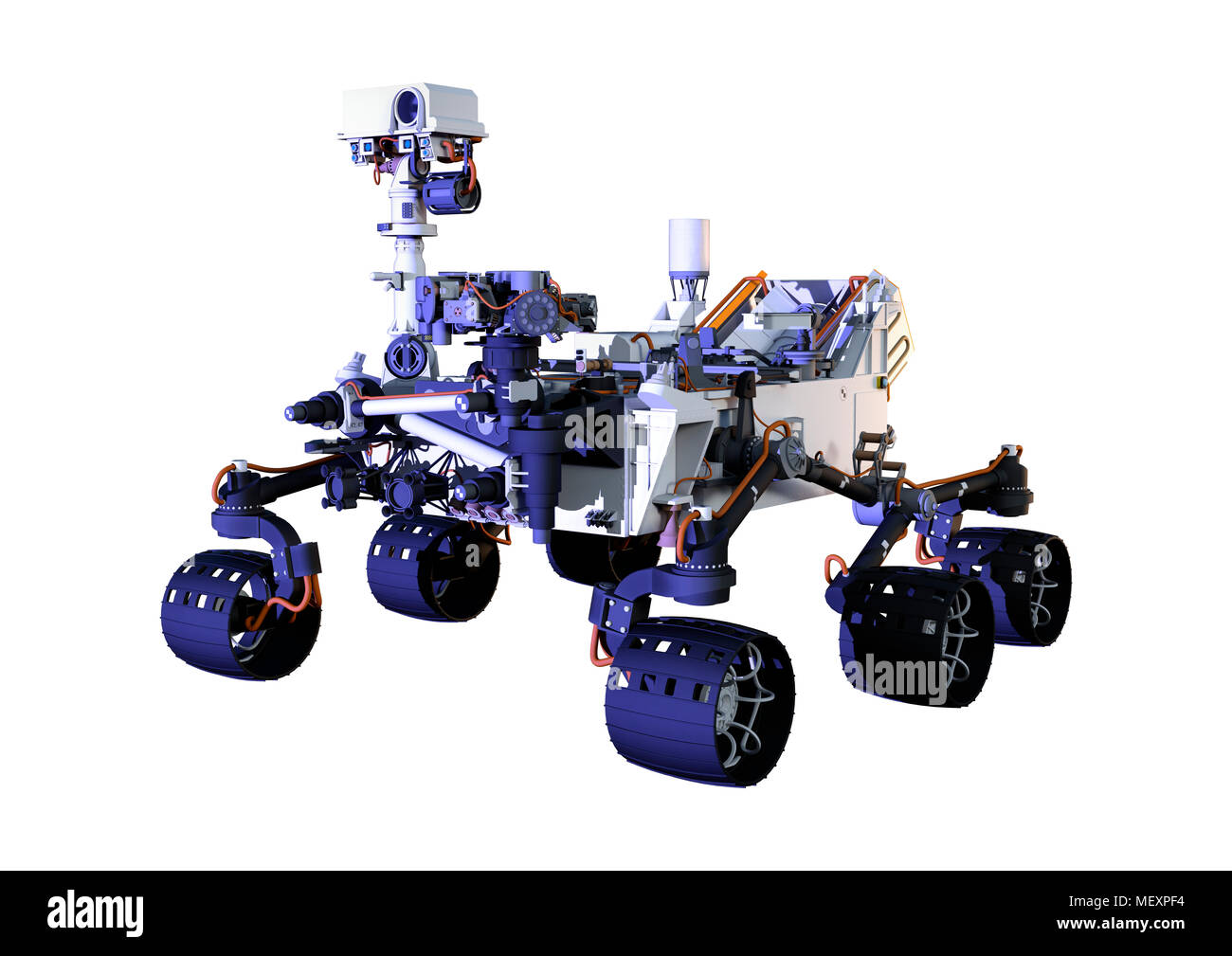 3D rendering of a Mars rover space vehicle isolated on white background ...