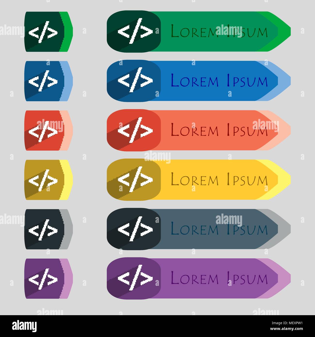 Code Sign Icon Programming Language Symbol Set Of Colored Buttons Vector Illustration Stock