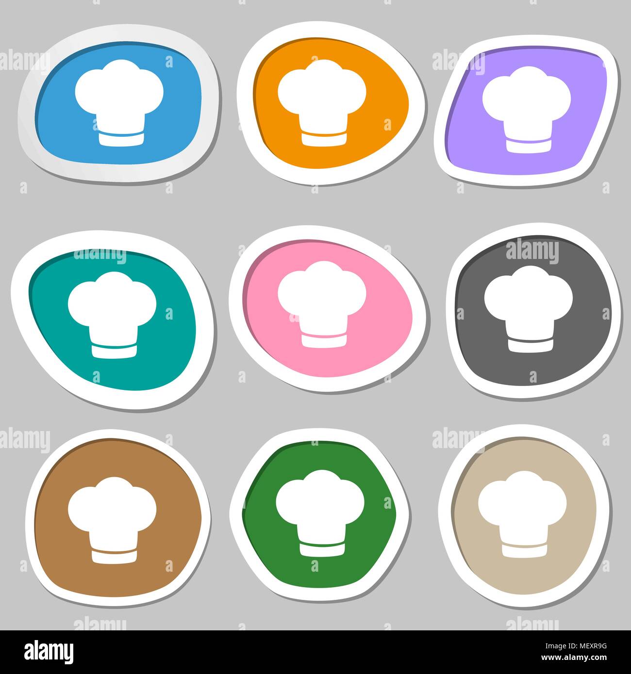 Chef hat sign icon. Cooking symbol. Cooks hat. Multicolored paper ...