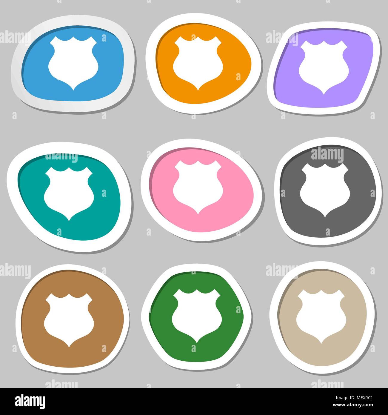 shield icon sign. Multicolored paper stickers. Vector illustration ...