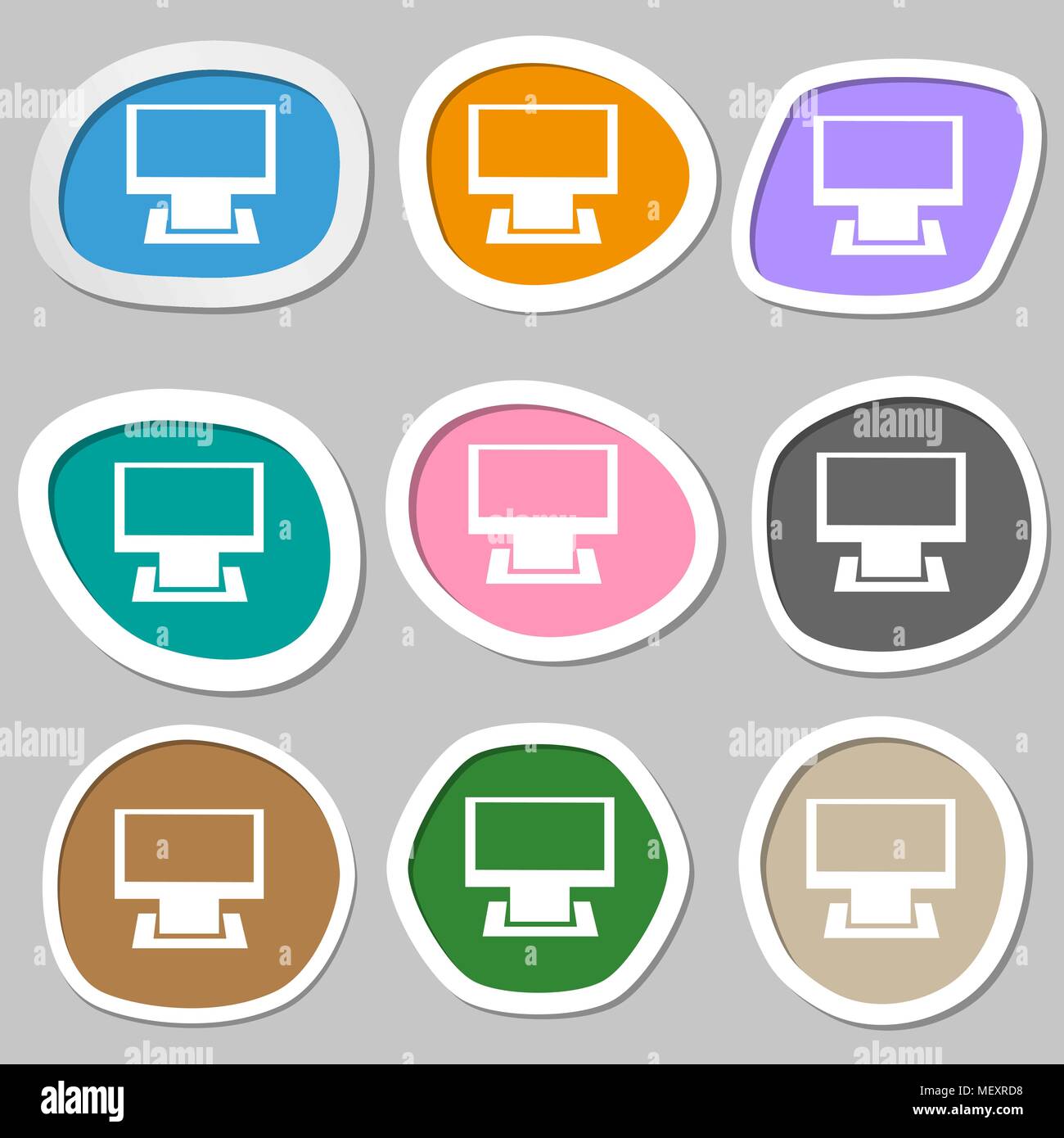 Computer widescreen monitor sign icon. Multicolored paper stickers ...