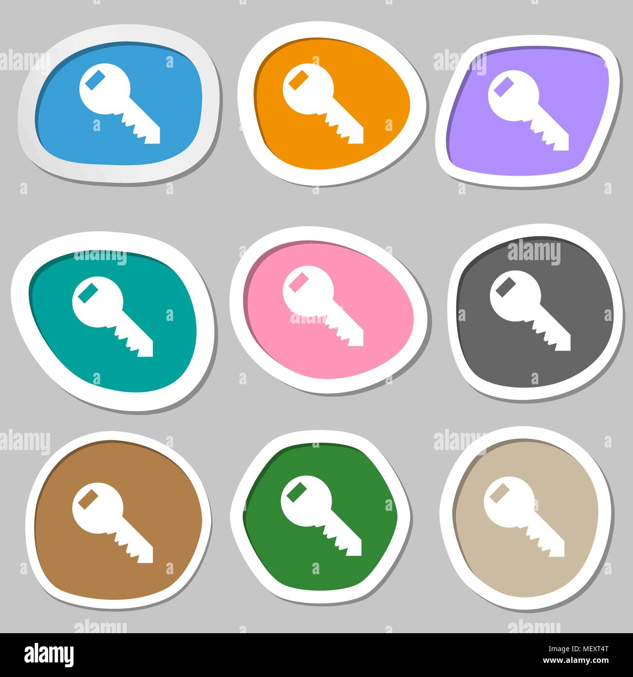 Key sign icon. Unlock tool symbol.. Multicolored paper stickers. Vector ...