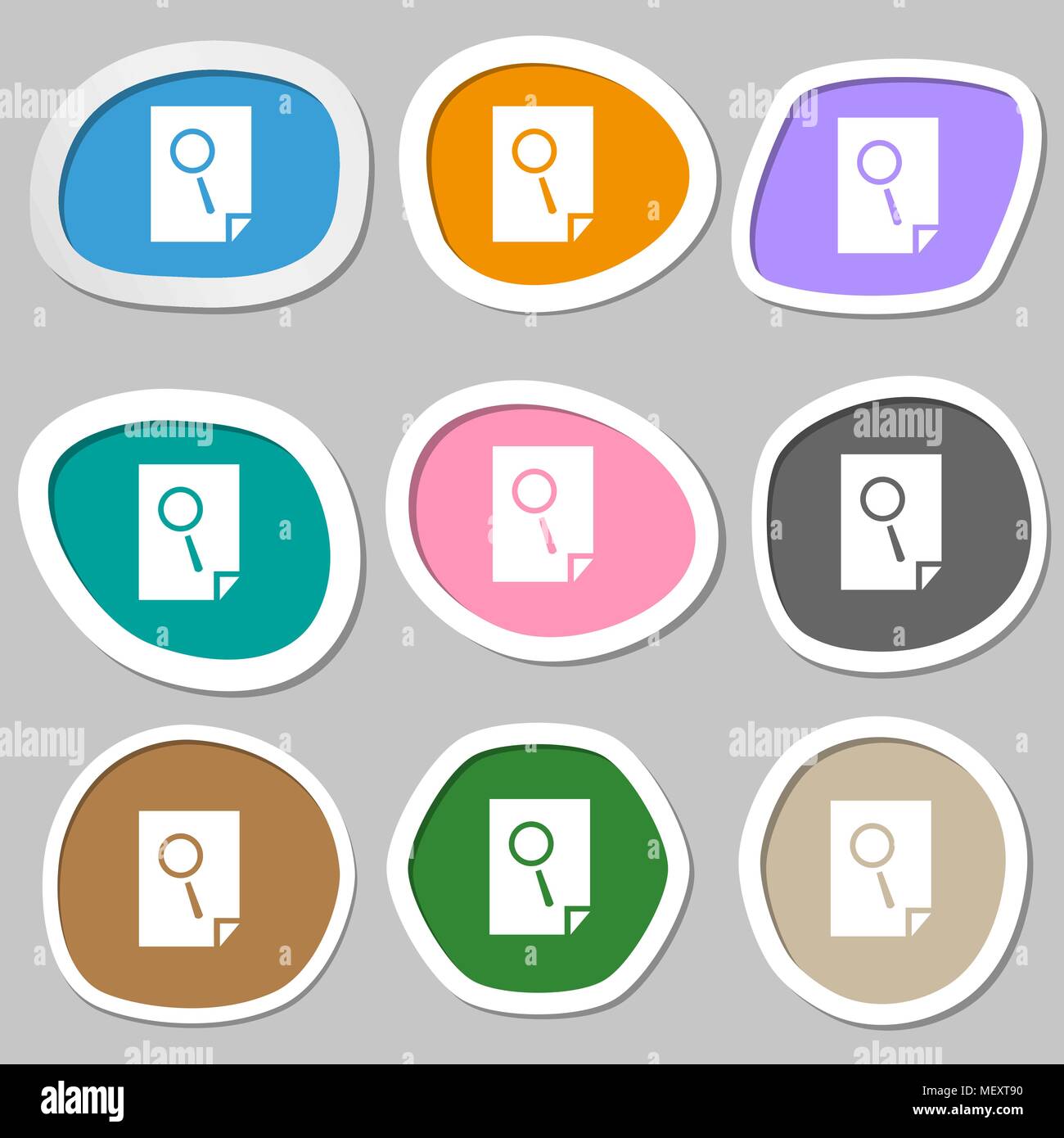 Search in file sign icon. Find in document symbol. Multicolored paper ...