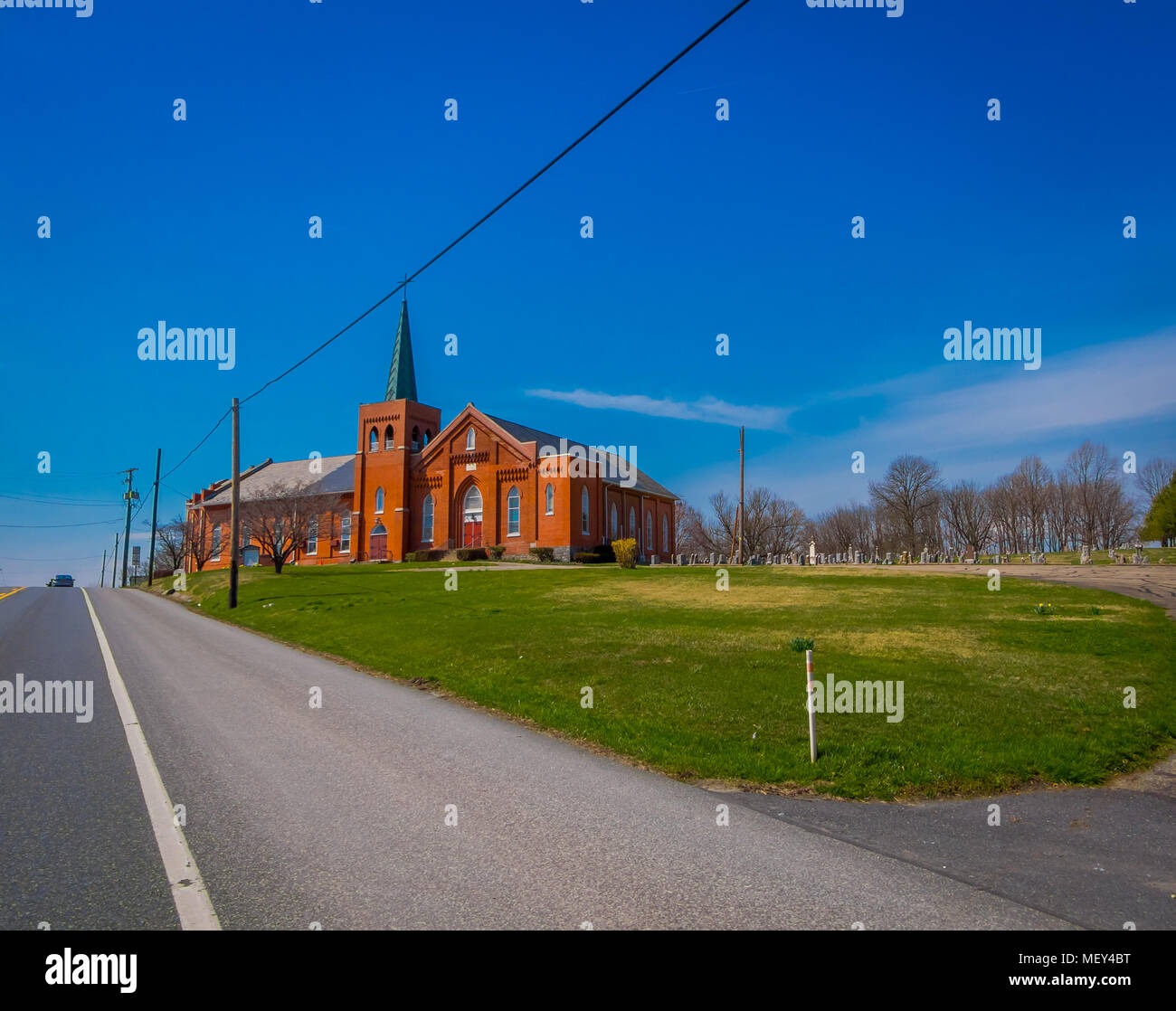LANCASTER, USA - APRIL, 18, 2018: Outdoor view of old historic church ...