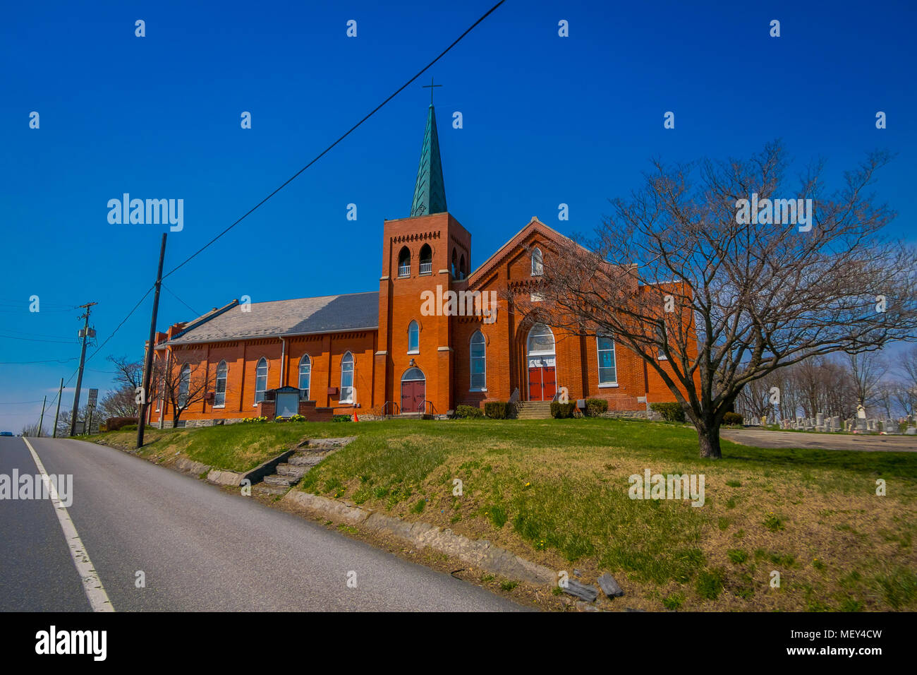 LANCASTER, USA - APRIL, 18, 2018: Outdoor view of old historic church ...