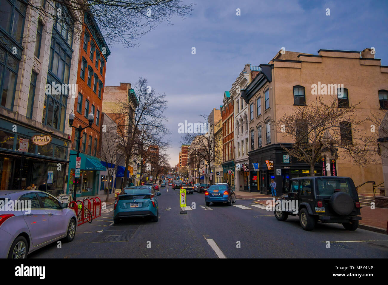 LANCASTER, USA - APRIL, 18, 2018: Outdoor view of cars parked at one ...