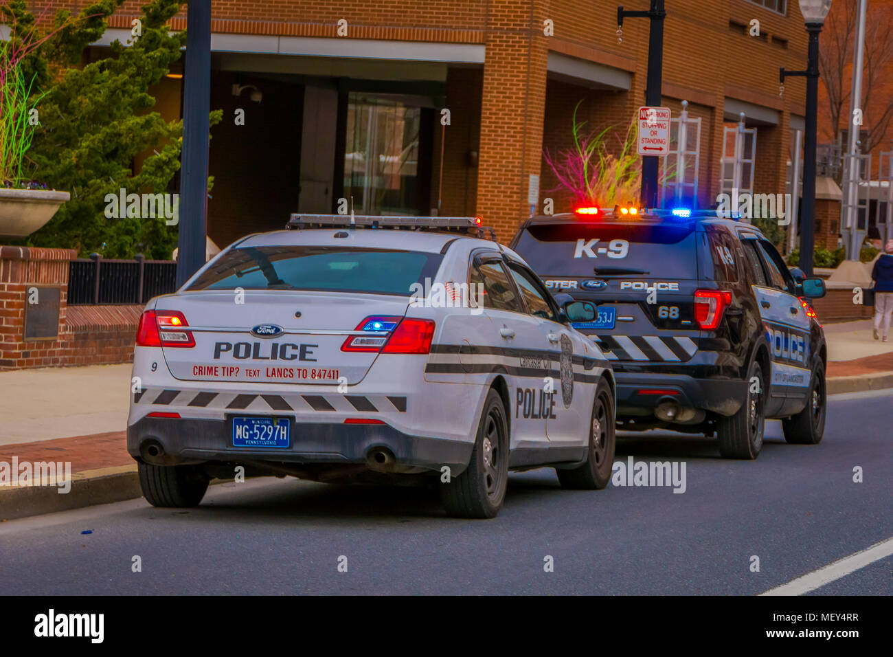 LANCASTER, USA - APRIL, 18, 2018: Outdoor view of police cars in the ...