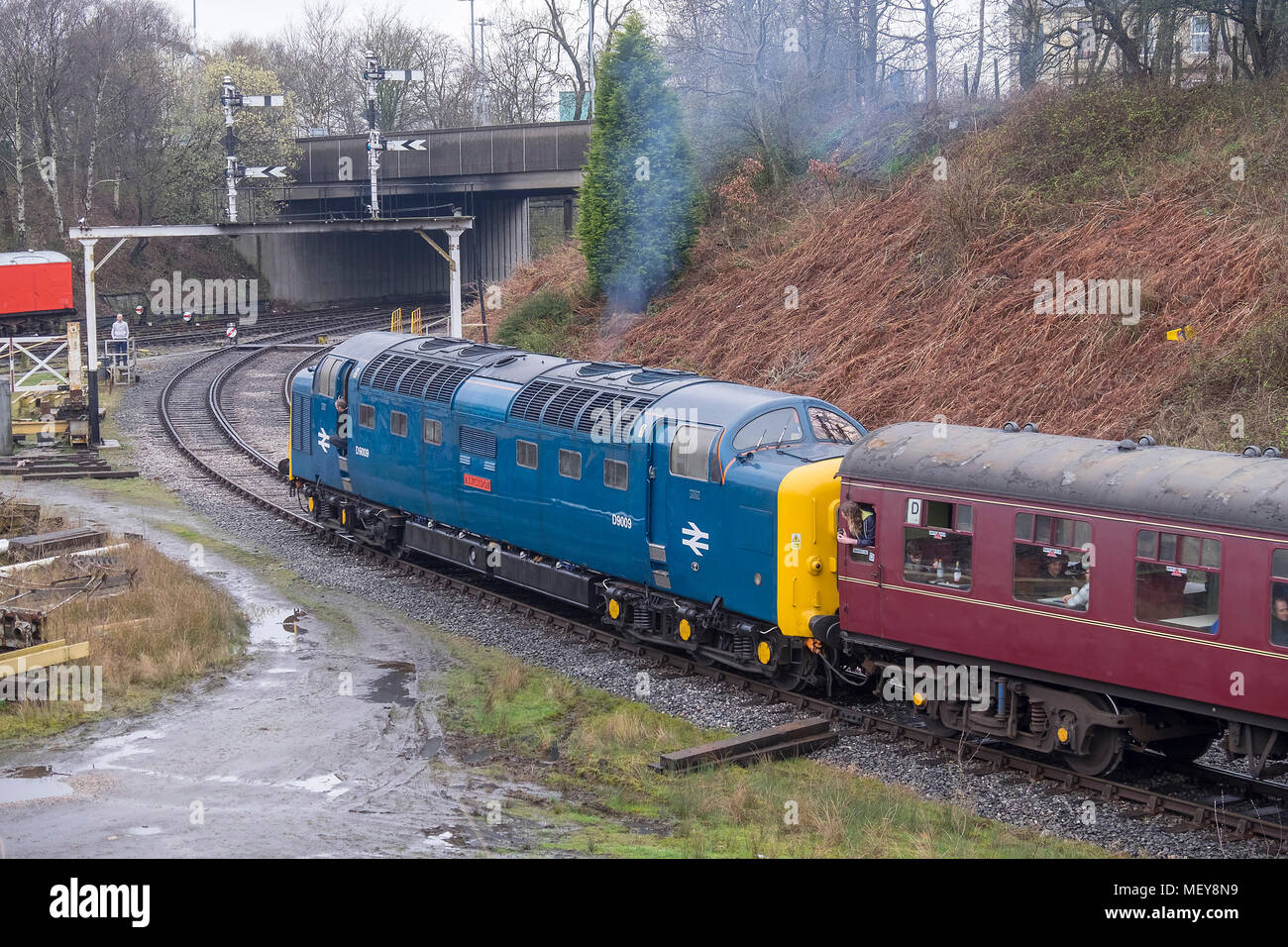 Diesel engine pulls passenger train Stock Photo - Alamy