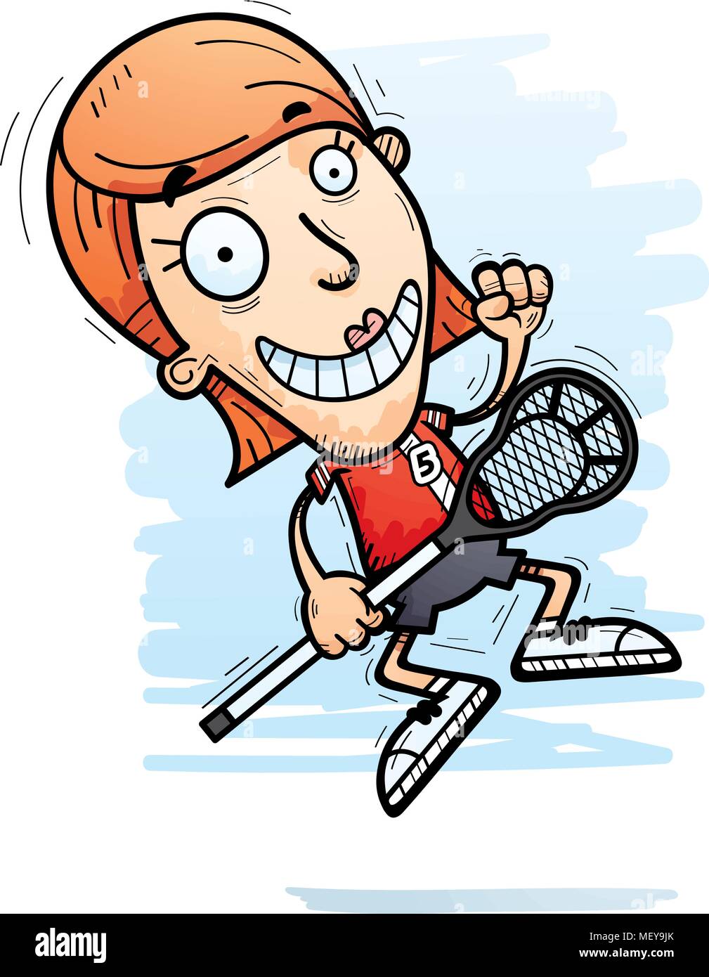 A cartoon illustration of a woman lacrosse player jumping Stock Vector ...