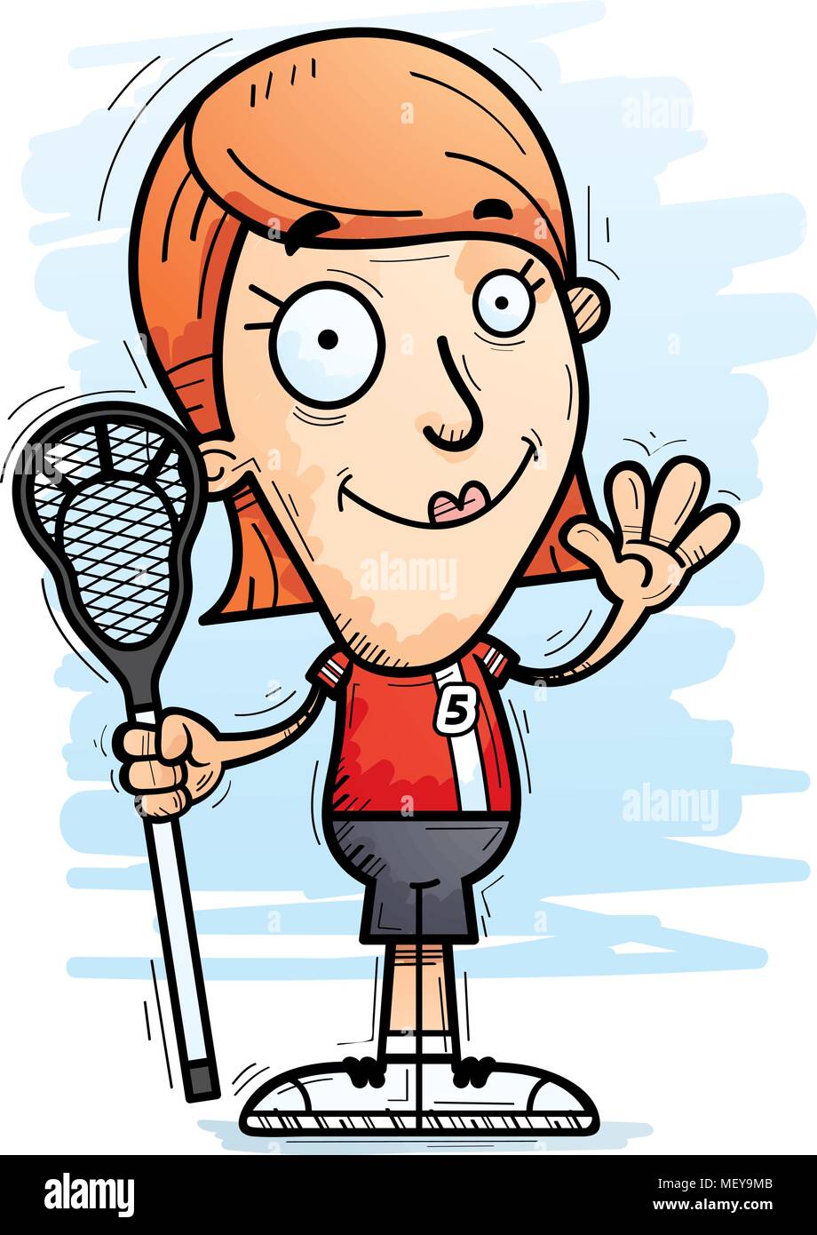 A cartoon illustration of a woman lacrosse player waving Stock Vector ...