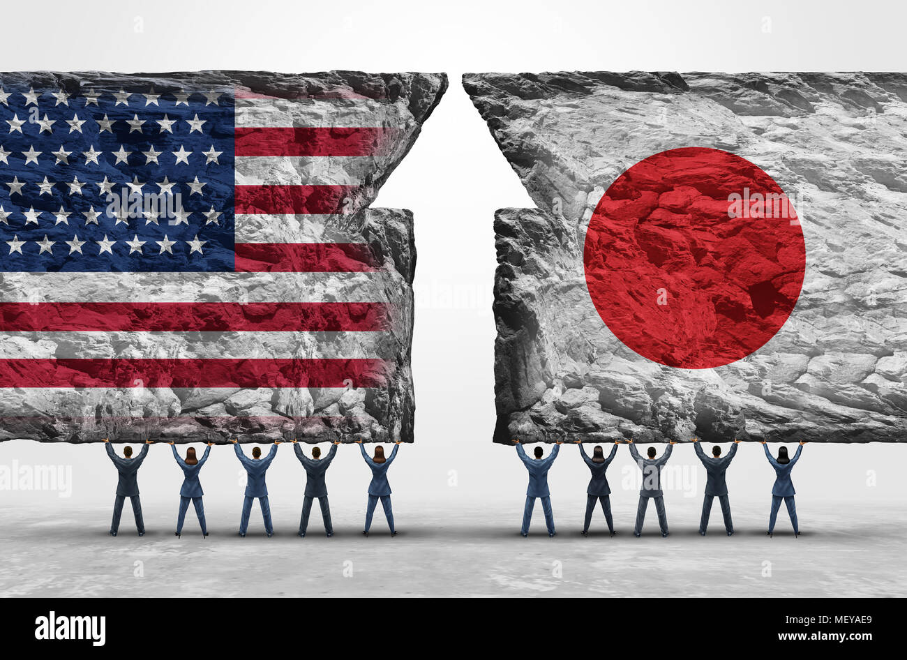 Japan United States success as business people holding up heavy rock ...