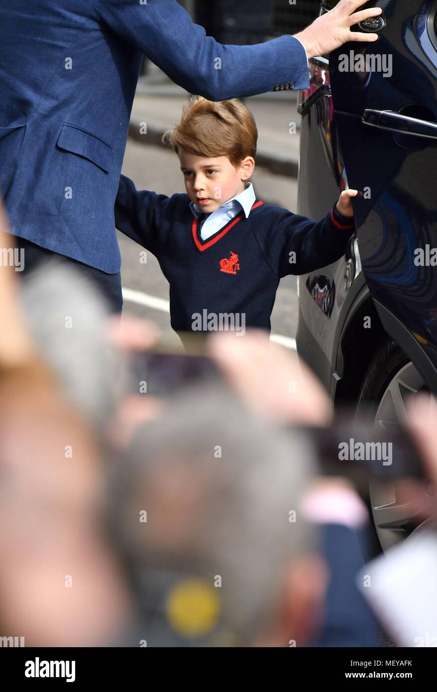 Prince George arrives to meet his newborn brother at the Lindo Wing at ...