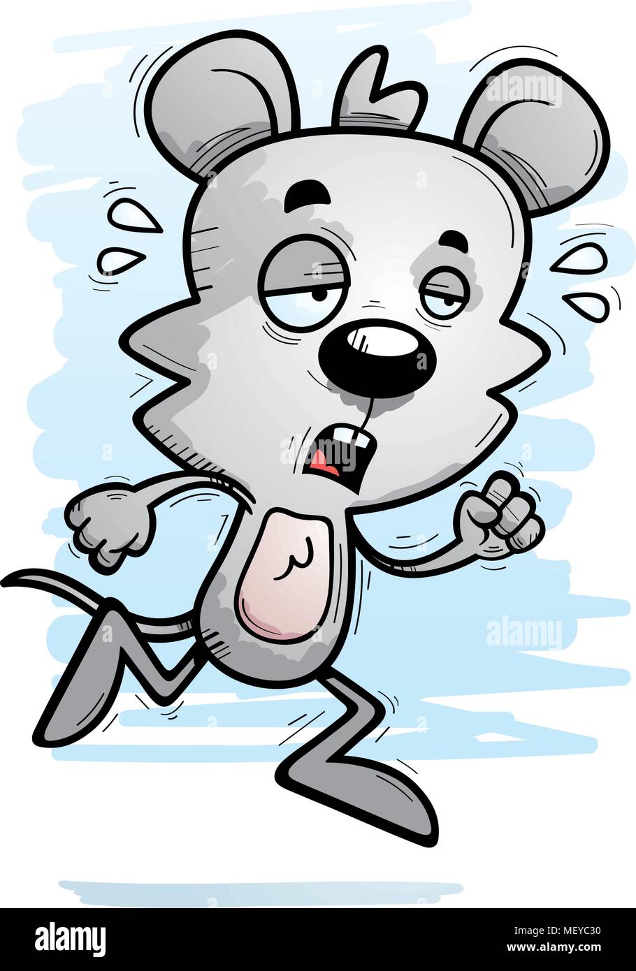 A cartoon illustration of a male mouse running and looking exhausted ...