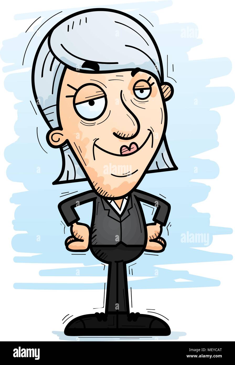 A cartoon illustration of a senior citizen businesswoman looking ...