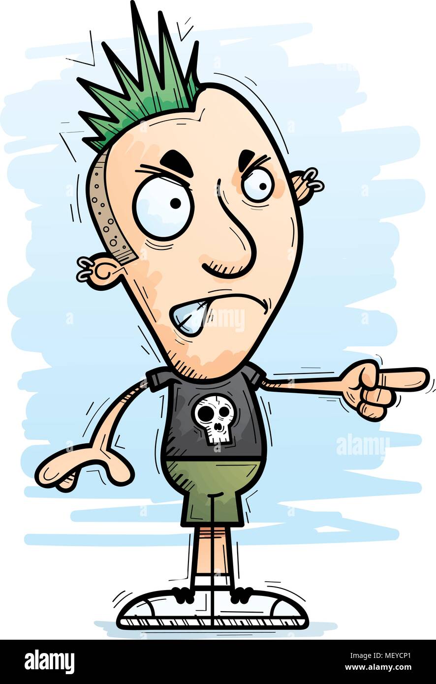 A cartoon illustration of a punk looking angry and pointing Stock ...