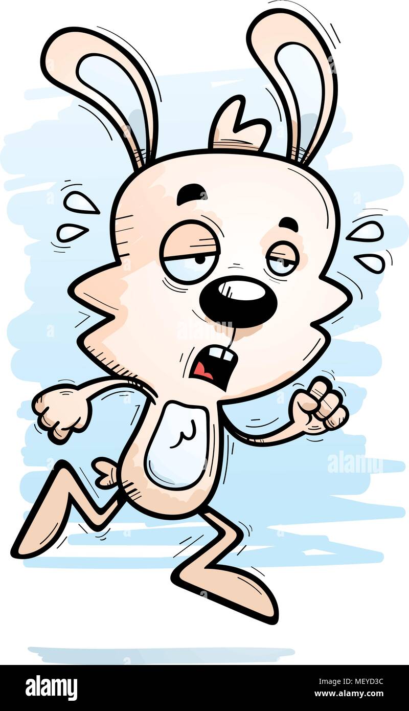 A cartoon illustration of a male rabbit running and looking exhausted ...