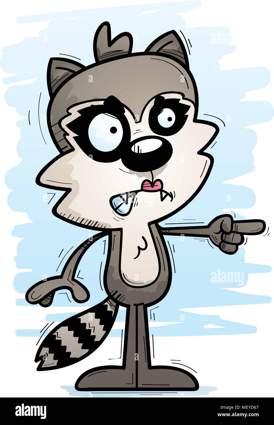 A cartoon illustration of a female raccoon looking angry and pointing ...