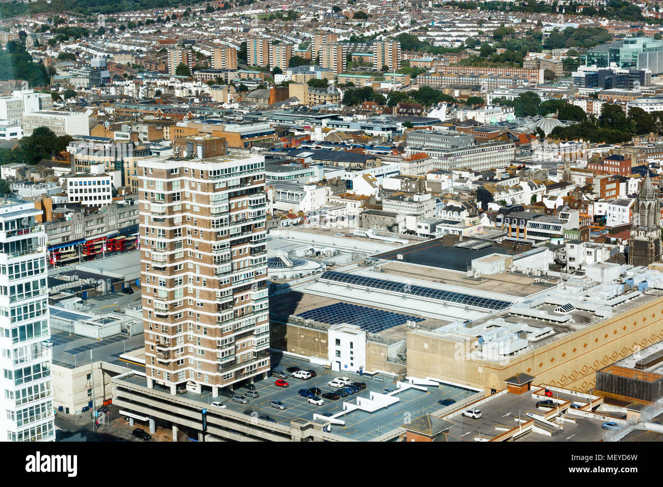 Aerial view of sunny summer Brighton. Residential and office buildings ...