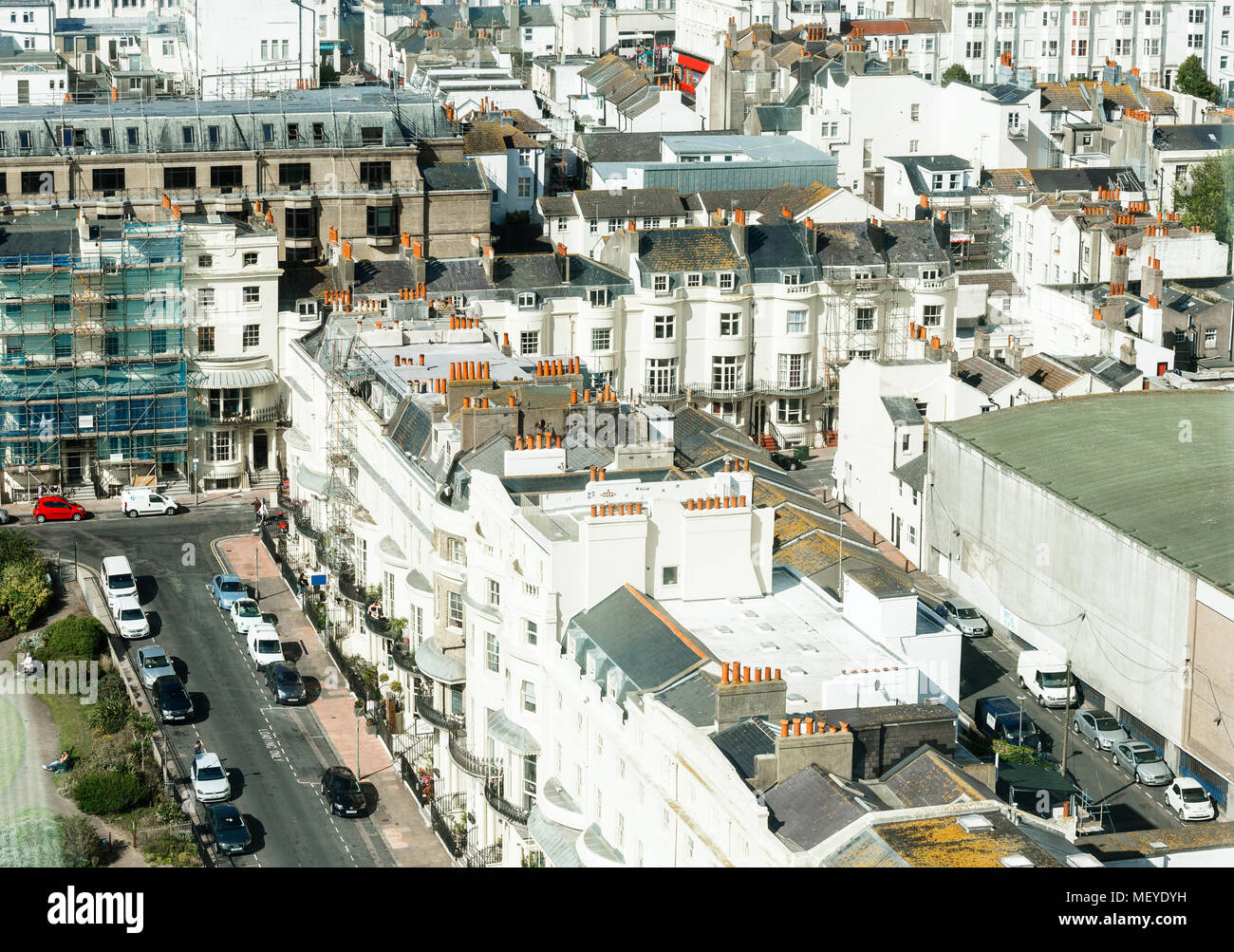 Aerial view of sunny summer Brighton. Residential and office buildings ...