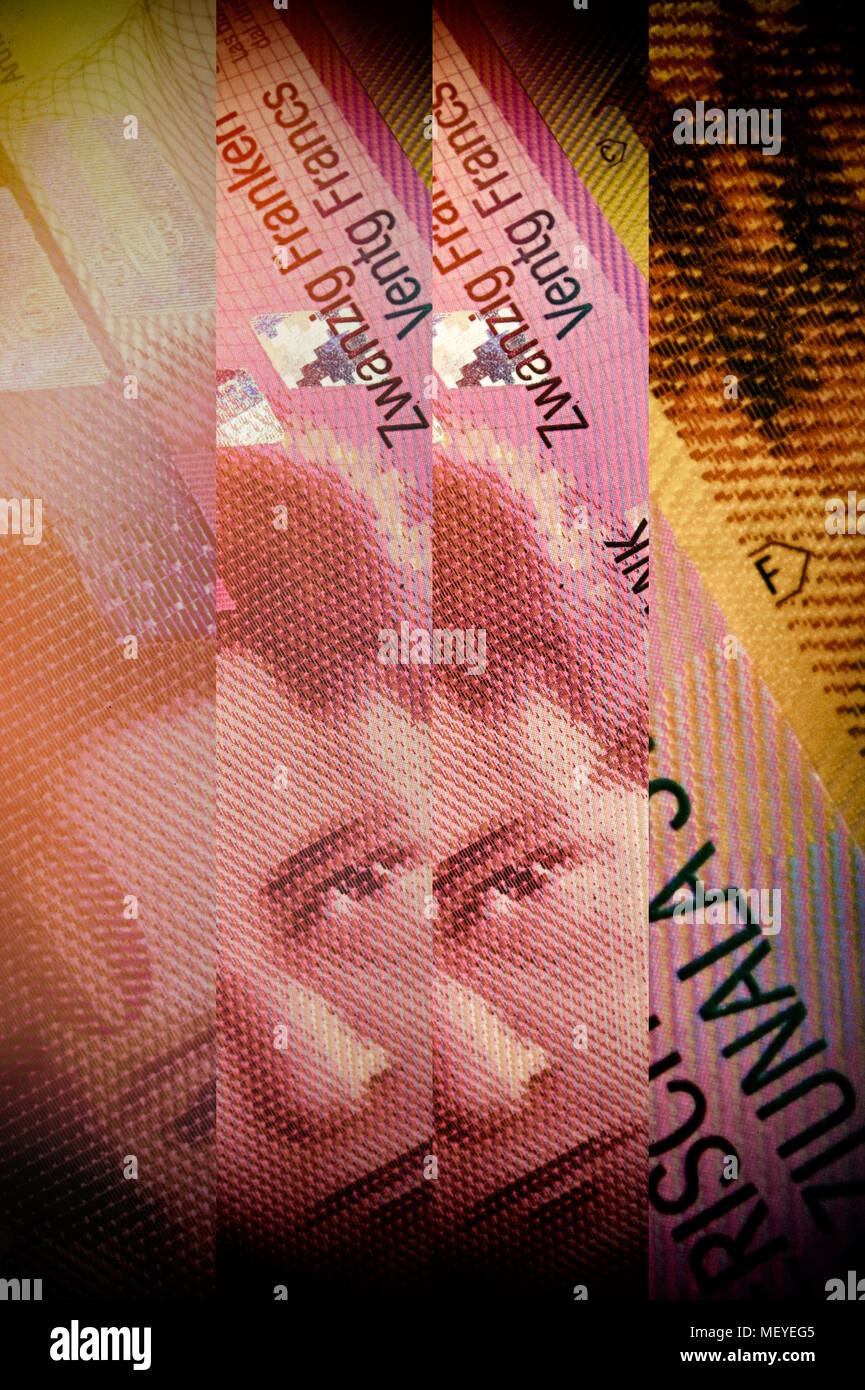 Swiss cash paper notes twenty francs. The money is on the table Stock ...