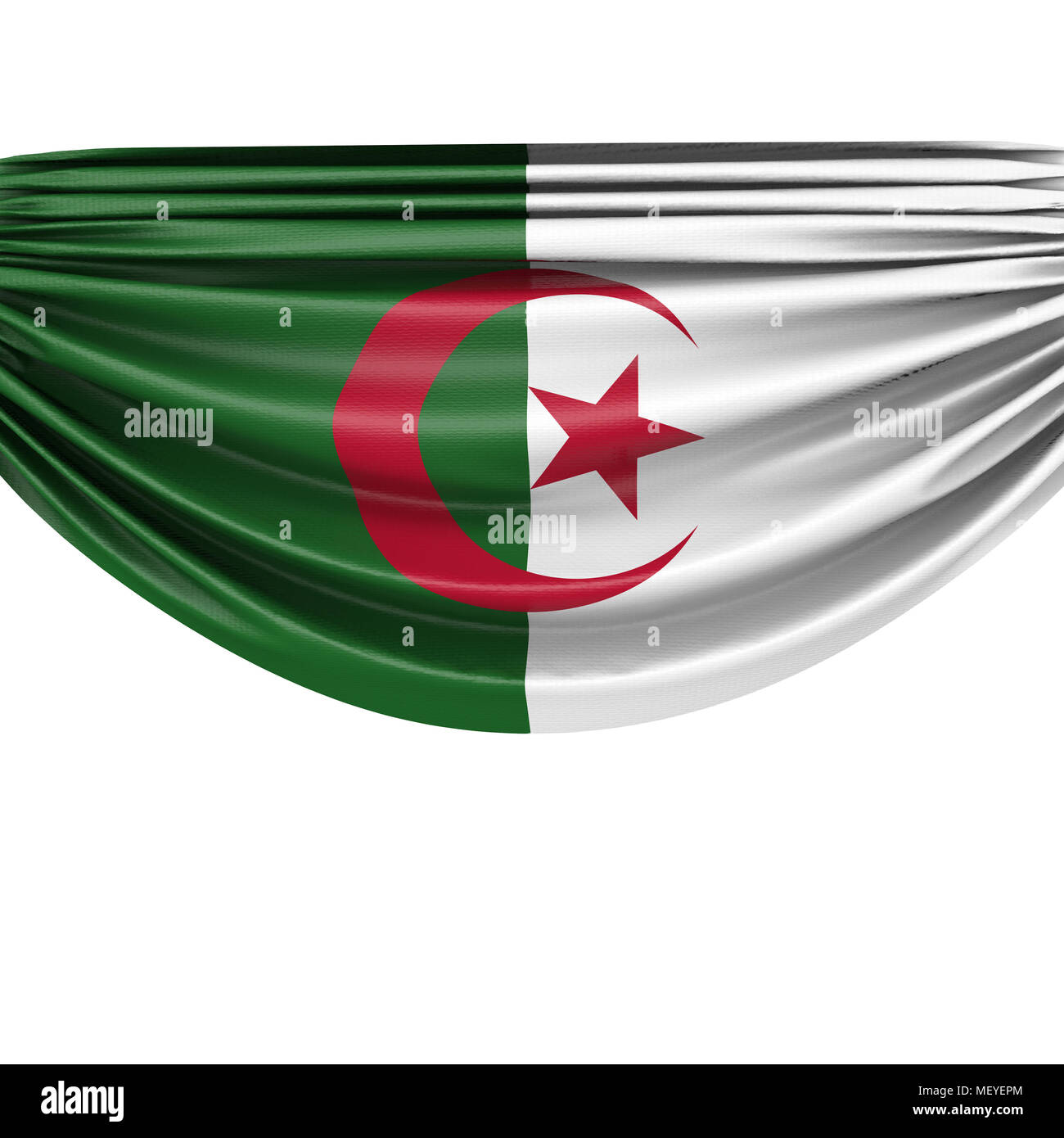 Algeria national flag hanging fabric banner. 3D Rendering Stock Photo ...
