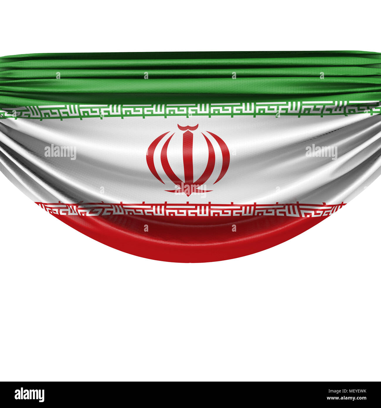 Iran national flag hanging fabric banner. 3D Rendering Stock Photo - Alamy