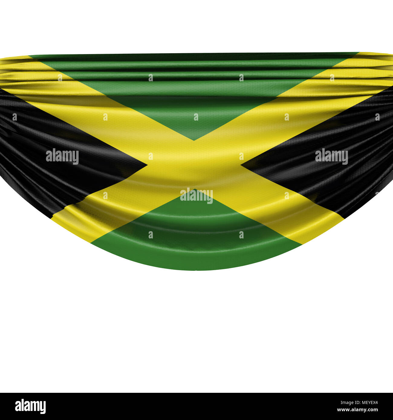 Jamaica national flag hanging fabric banner. 3D Rendering Stock Photo ...
