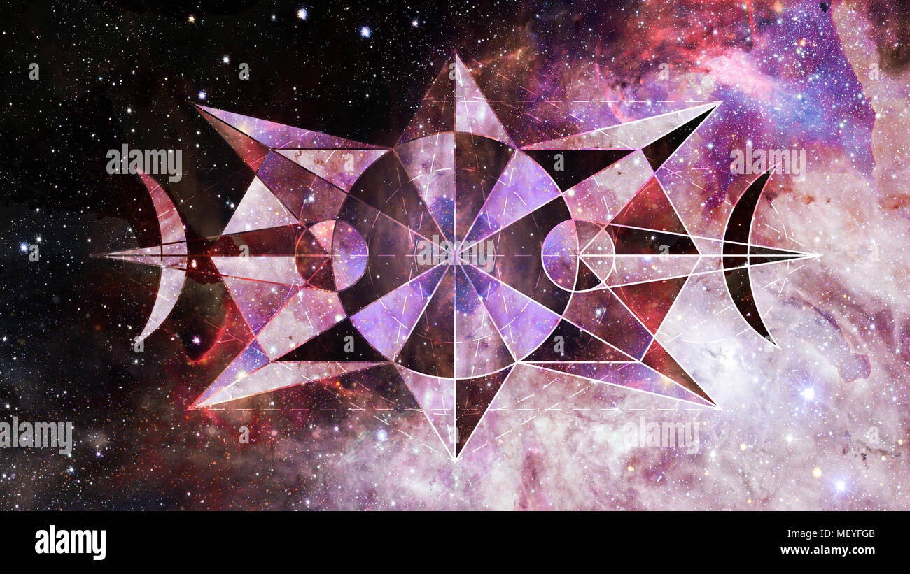 Abstract cosmos geometric background with polygons, triangles, stars ...