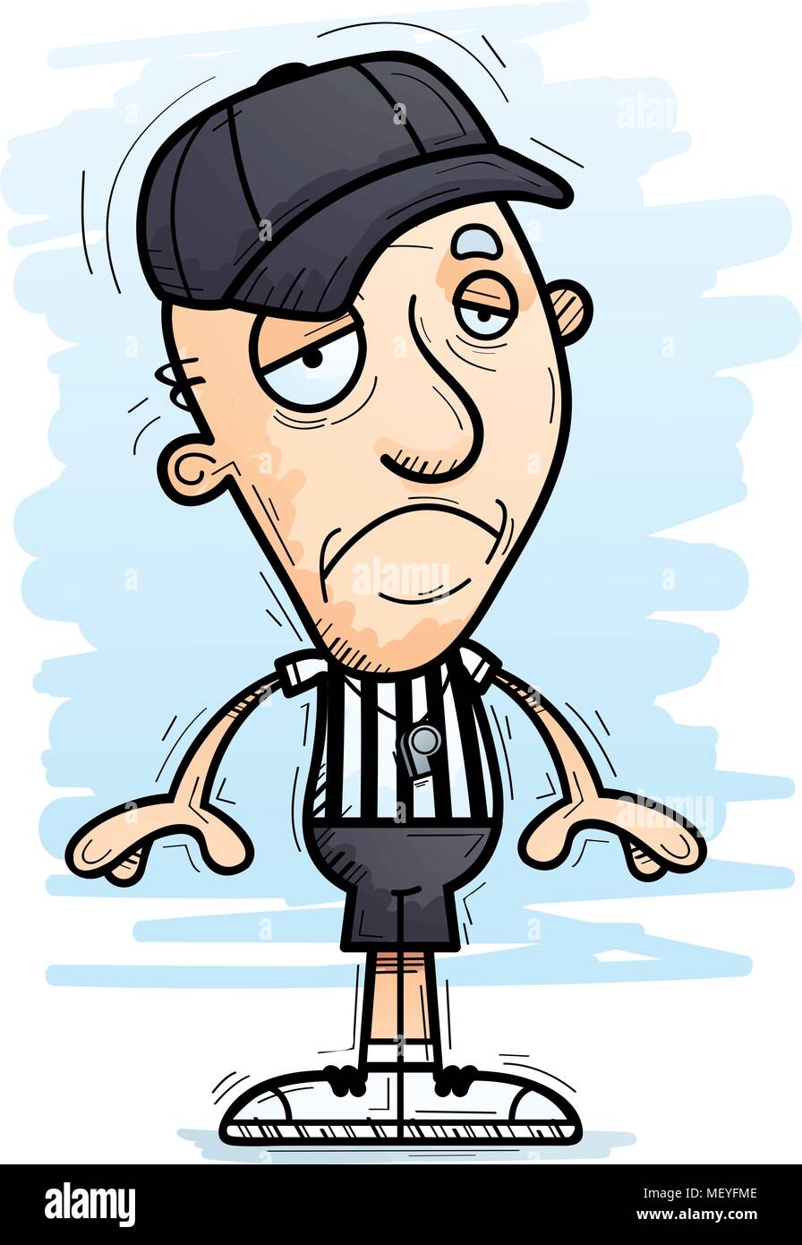 A cartoon illustration of a senior citizen man referee looking sad ...