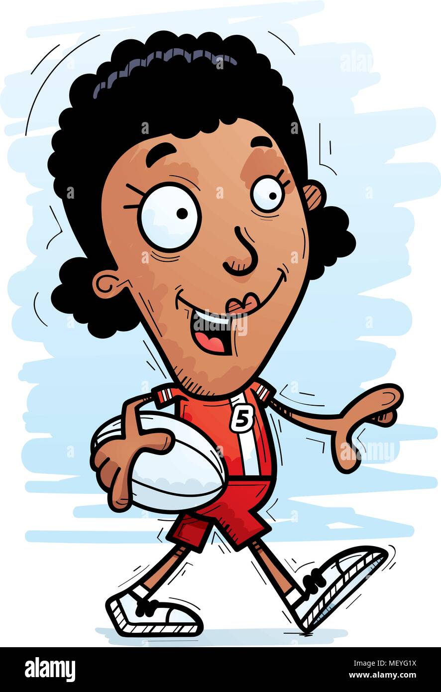 A cartoon illustration of a black woman rugby player walking Stock ...