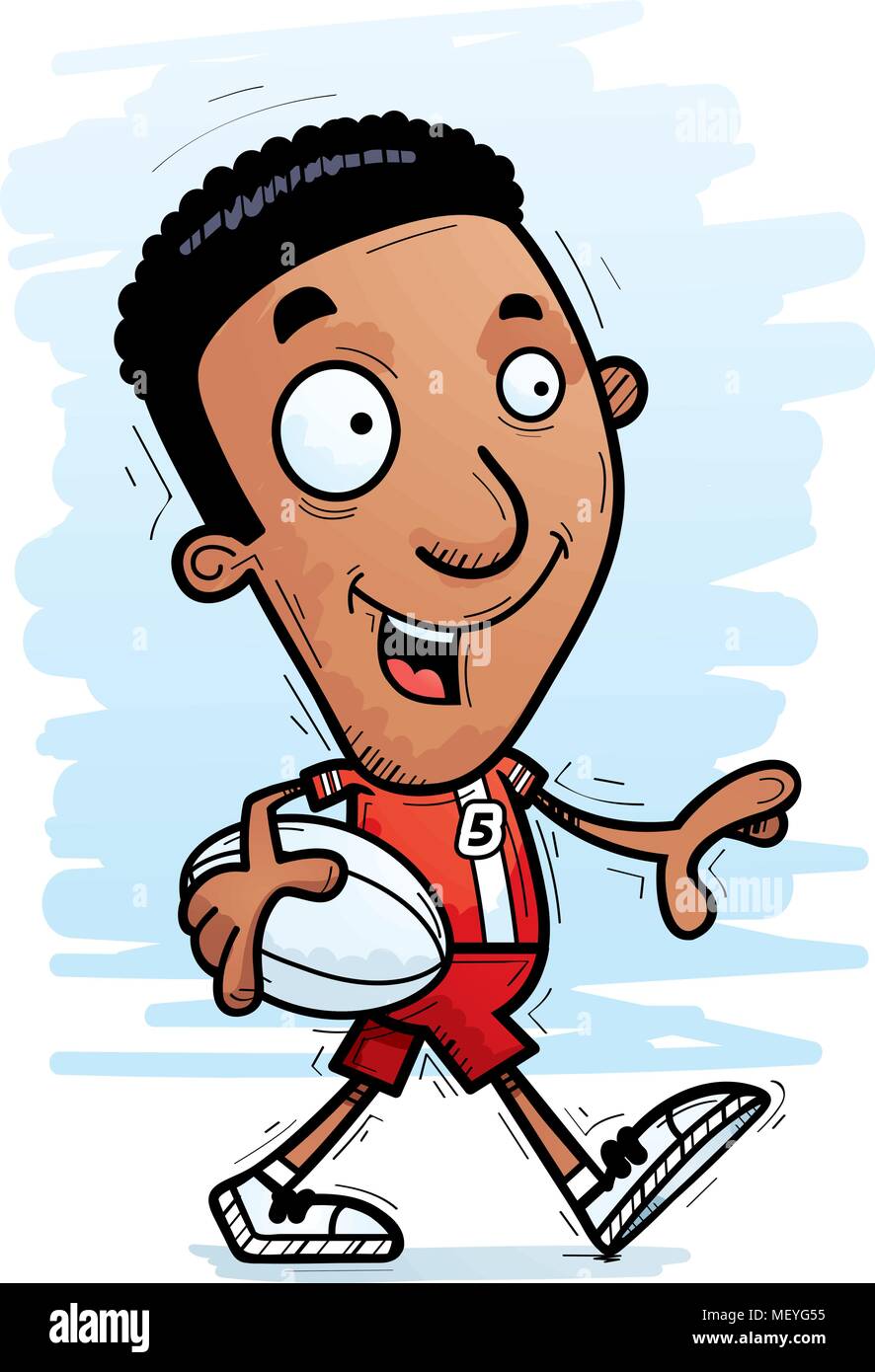 A cartoon illustration of a black man rugby player walking Stock Vector ...