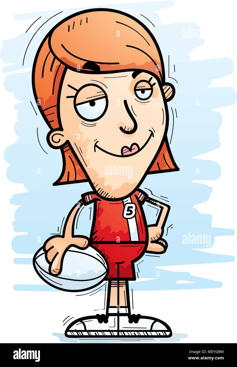 A cartoon illustration of a woman rugby player looking confident Stock ...