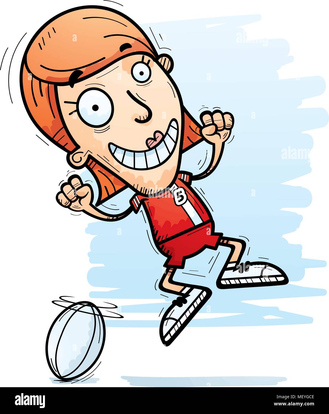 A cartoon illustration of a woman rugby player jumping Stock Vector ...