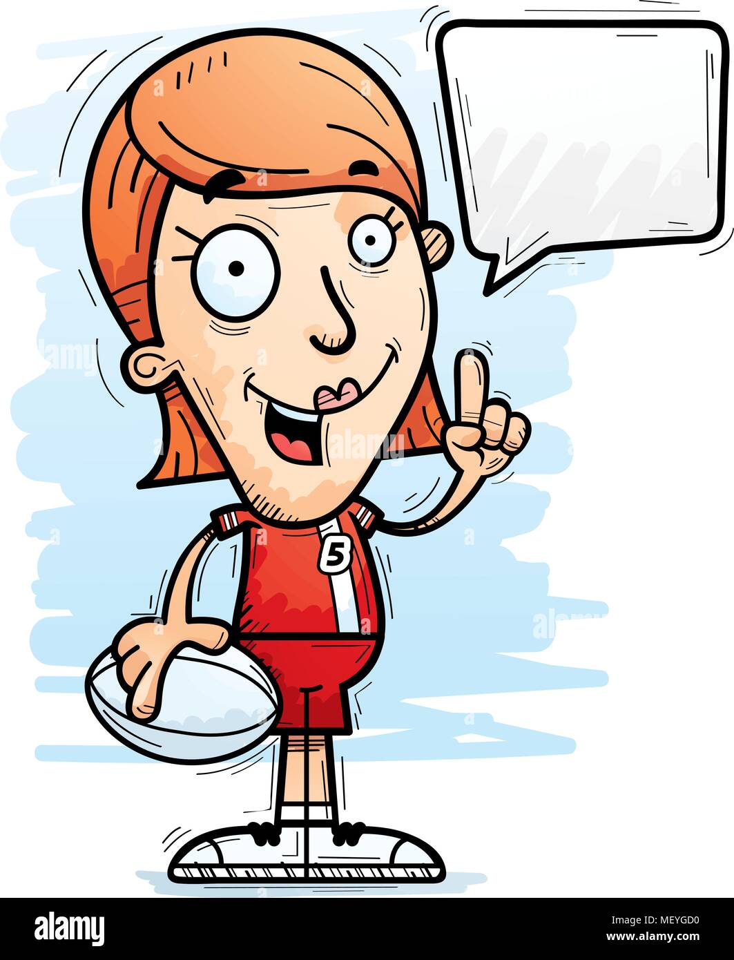 A cartoon illustration of a woman rugby player talking Stock Vector ...