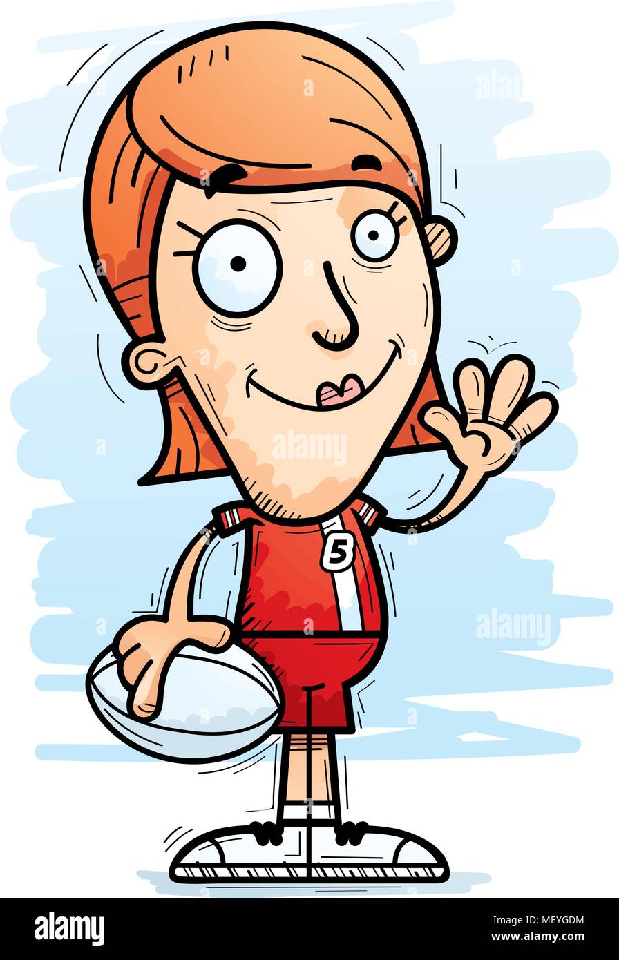 A cartoon illustration of a woman rugby player waving Stock Vector ...