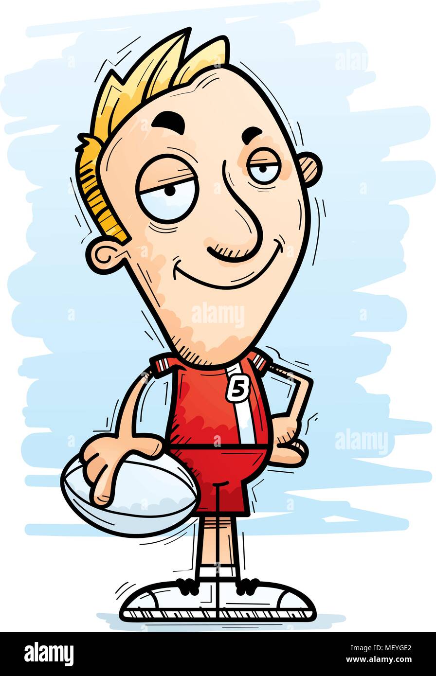 A cartoon illustration of a man rugby player looking confident Stock ...