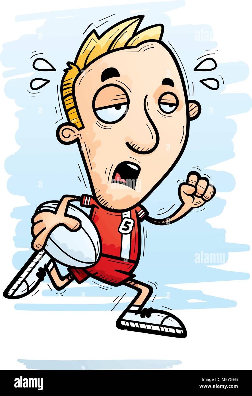 A cartoon illustration of a man rugby player running and looking ...