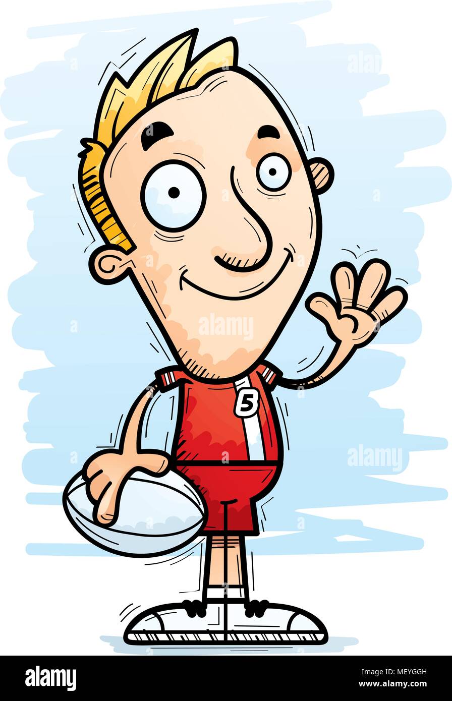 A cartoon illustration of a man rugby player waving Stock Vector Image ...