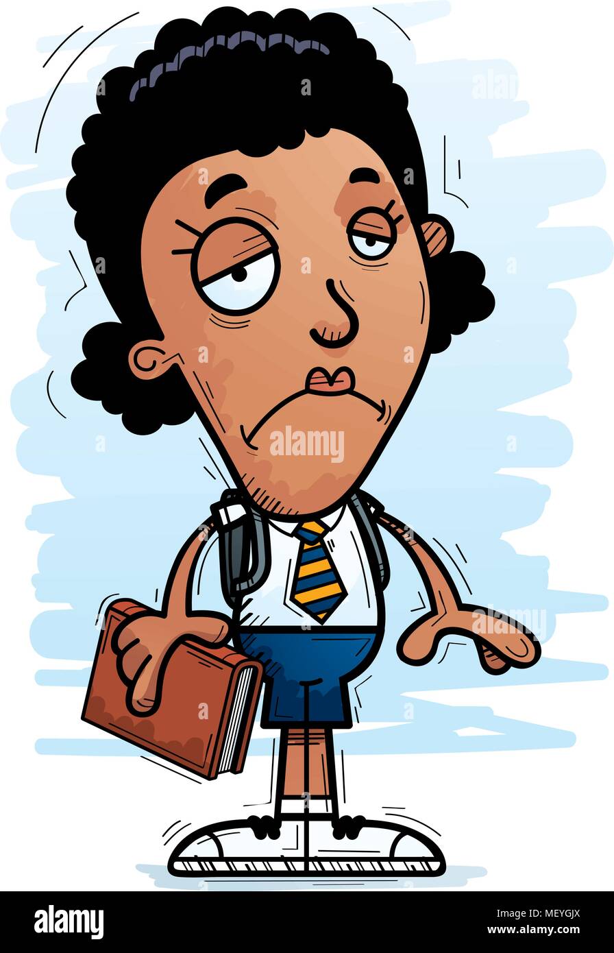A cartoon illustration of a black woman student looking sad Stock ...