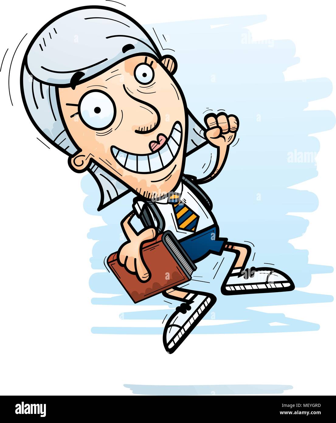 A cartoon illustration of a senior citizen woman student jumping Stock ...