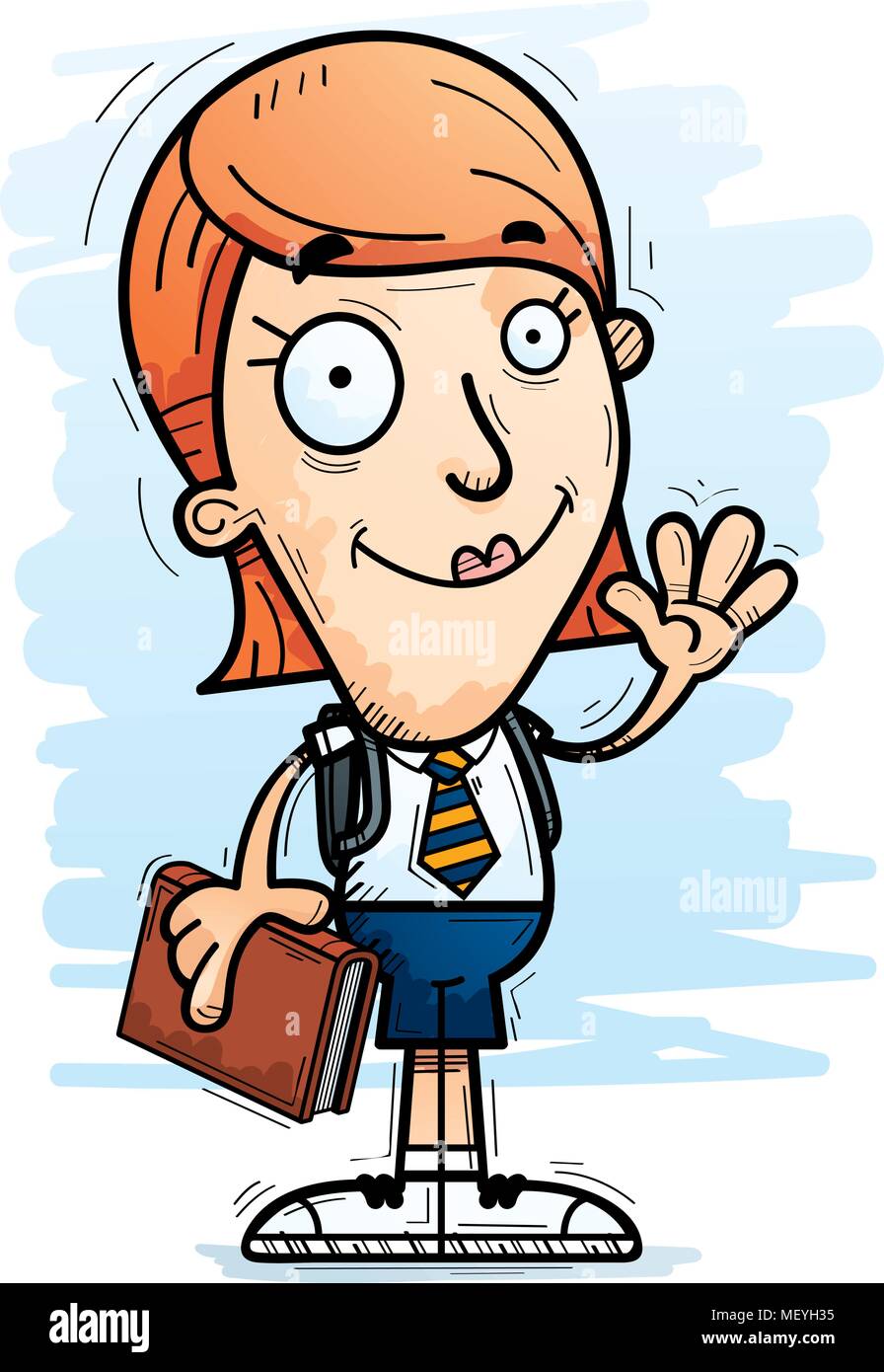 A cartoon illustration of a woman student waving Stock Vector Image ...