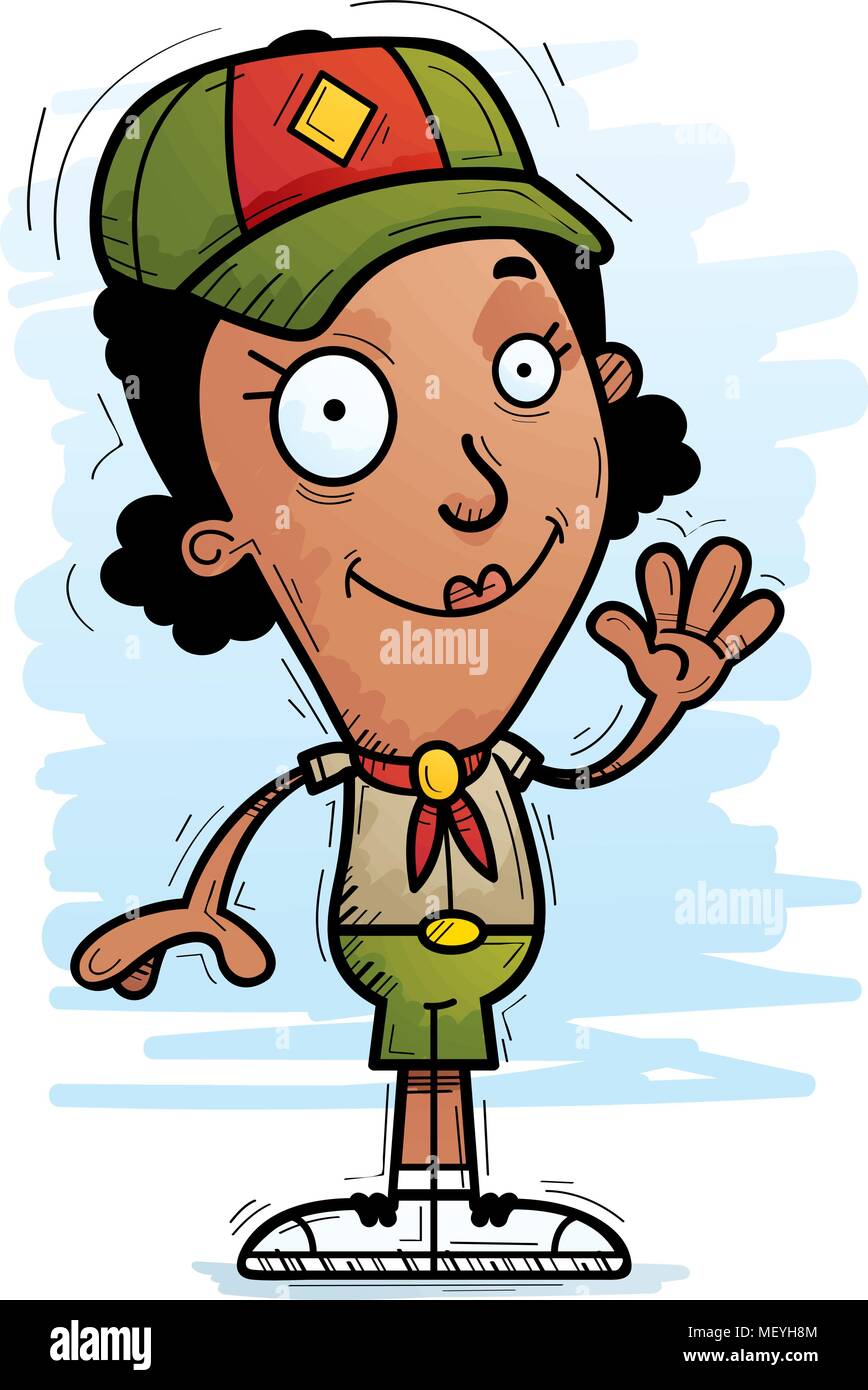 A cartoon illustration of a black woman scout waving Stock Vector Image ...